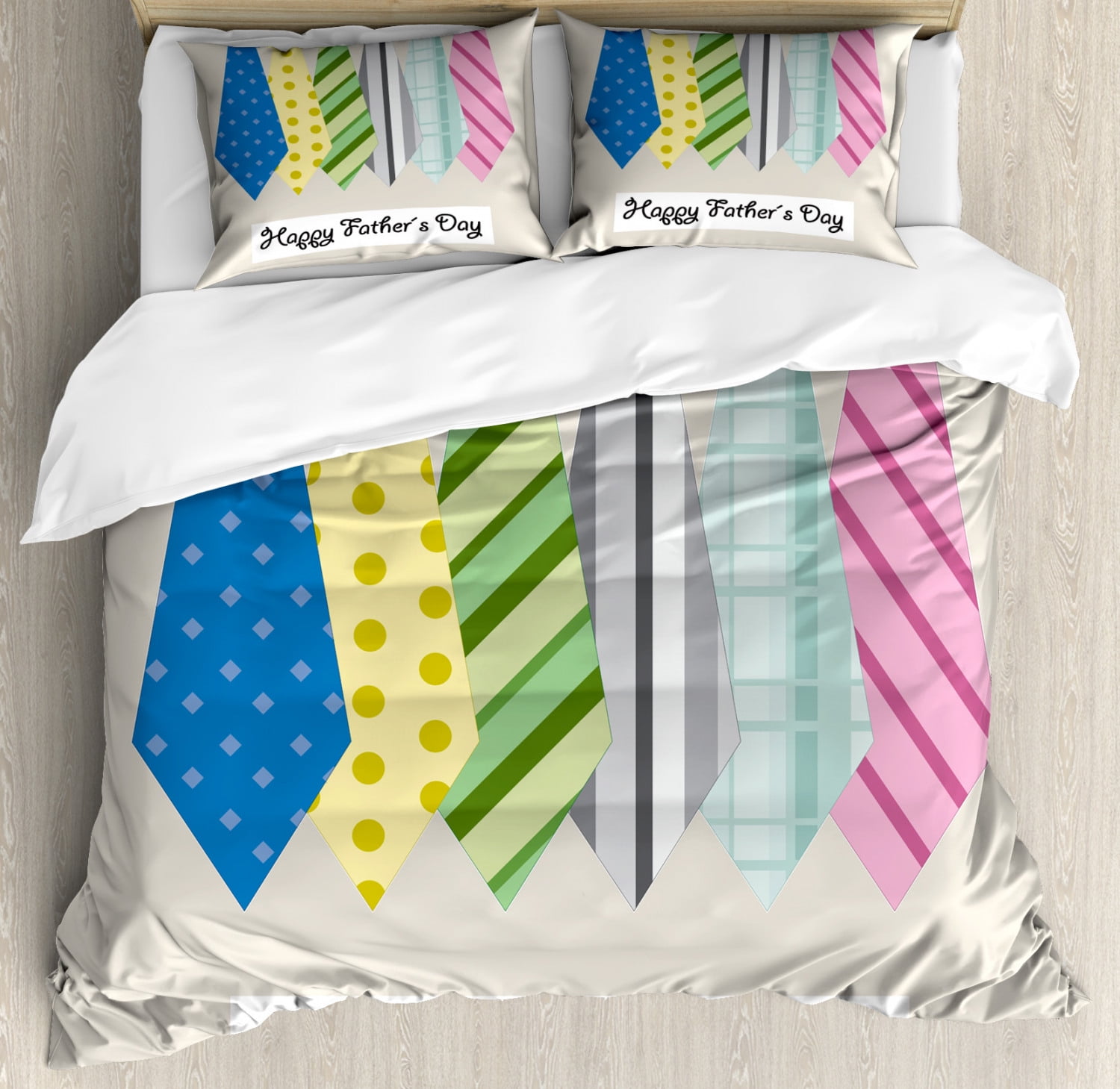 Fathers Day King Size Duvet Cover Set, Colorful Dad Ties with Dotted ...