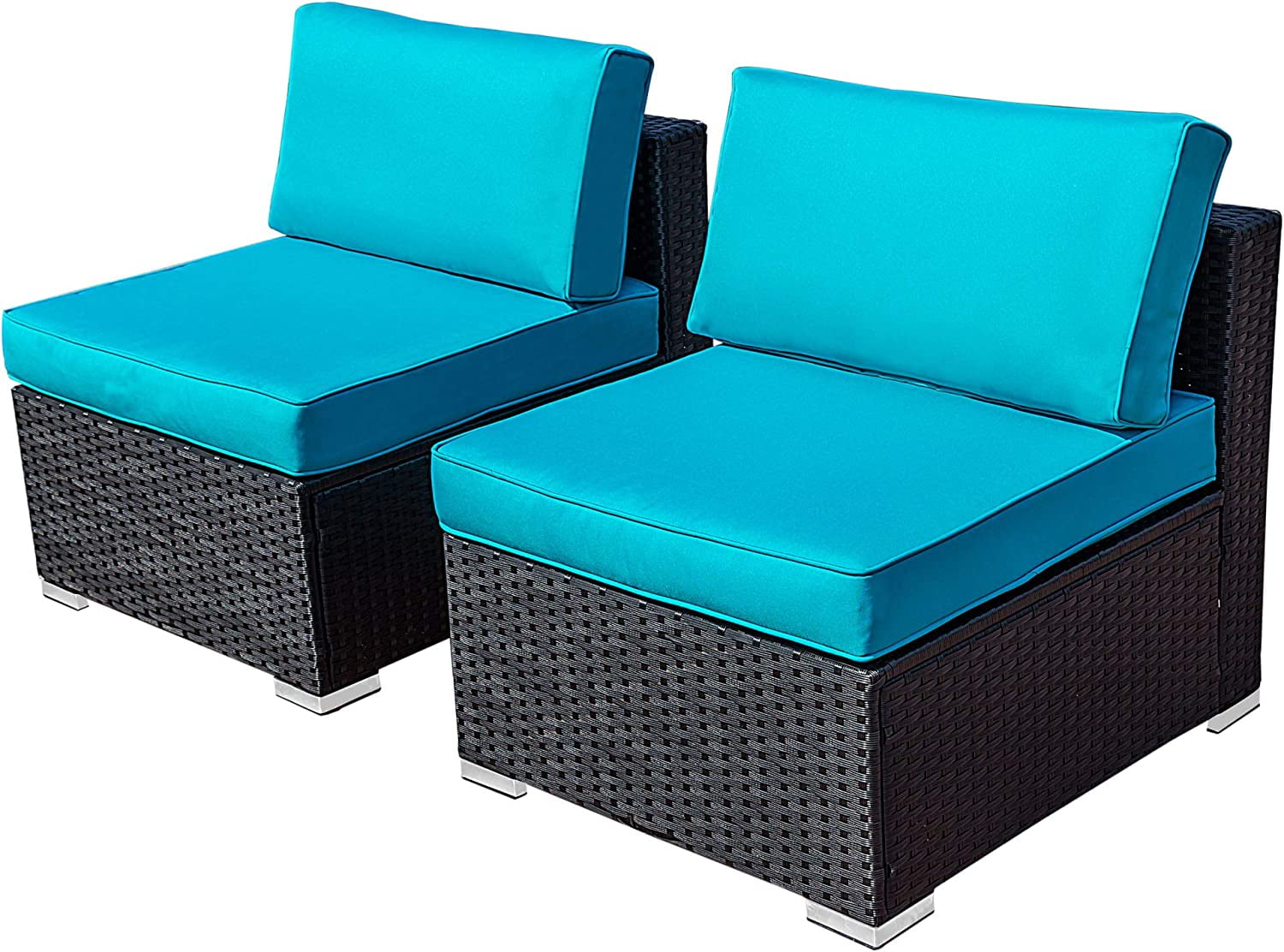 Sunvivi 2 Pieces Black Wicker Armless Patio Sofa Chair,blue Cushion ...