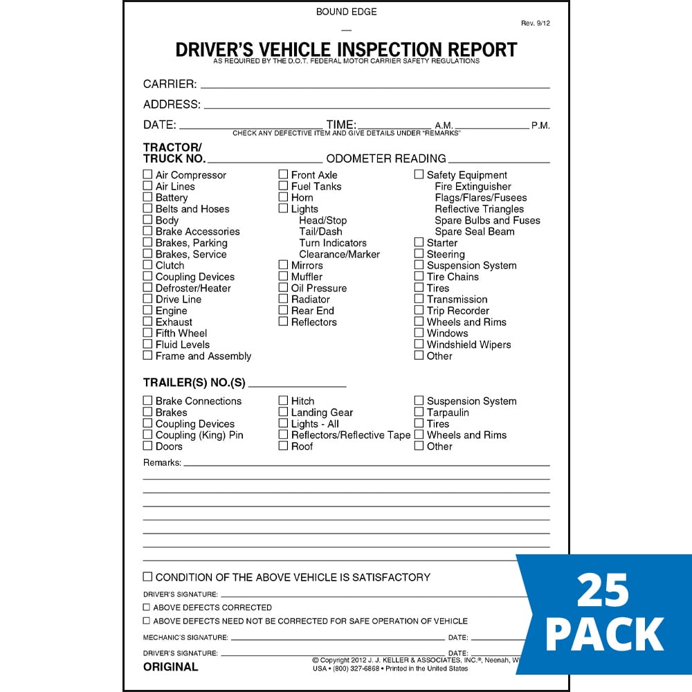Detailed Driver's Vehicle Inspection Report 25-pk. - Book Format, 2-Ply ... Detailed Driver's Vehicle Inspection Report 25-pk. - Book Format, 2-Ply ...