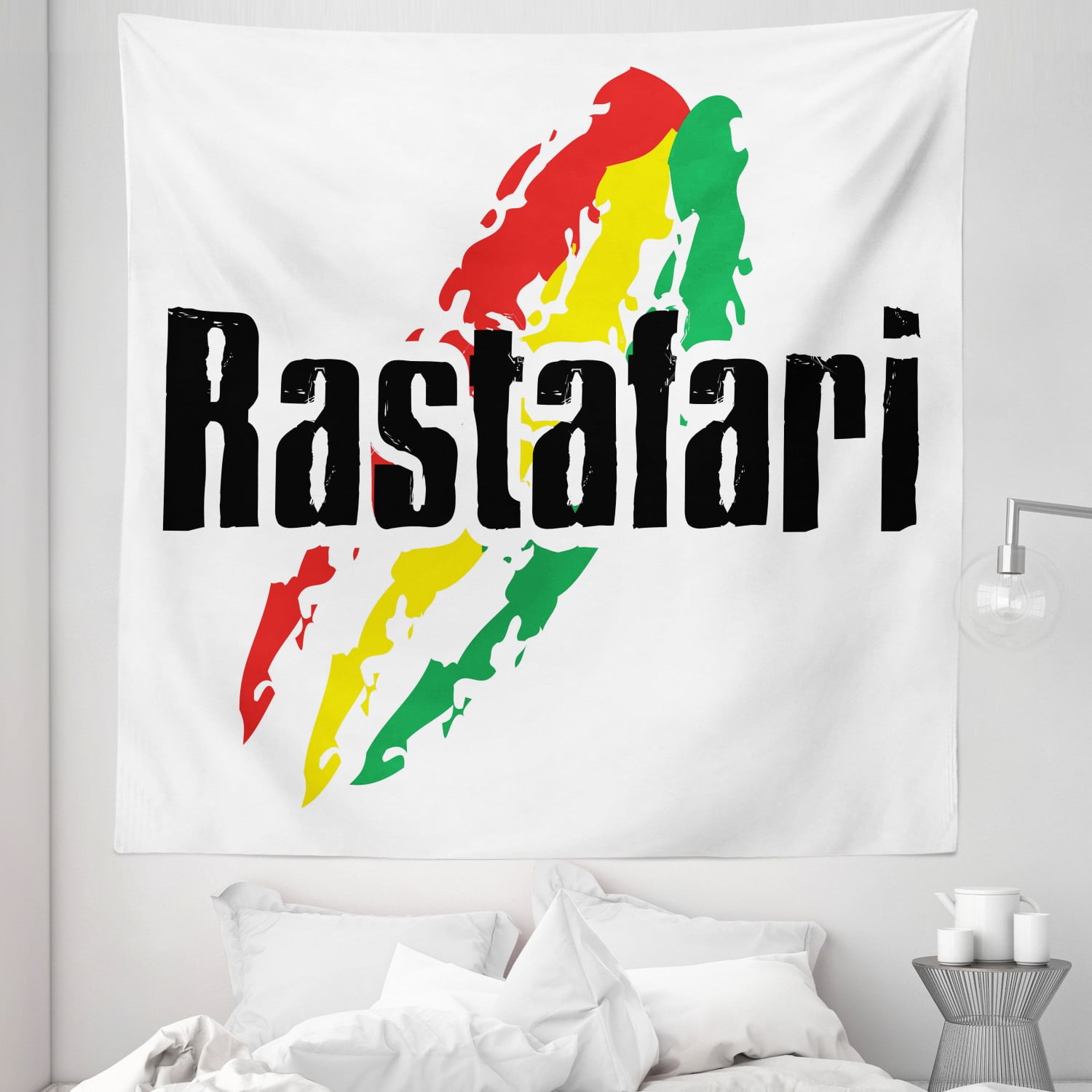 Rasta Tapestry, Reggae Rastafari Lettering on Grunge Design Flag Colors ...