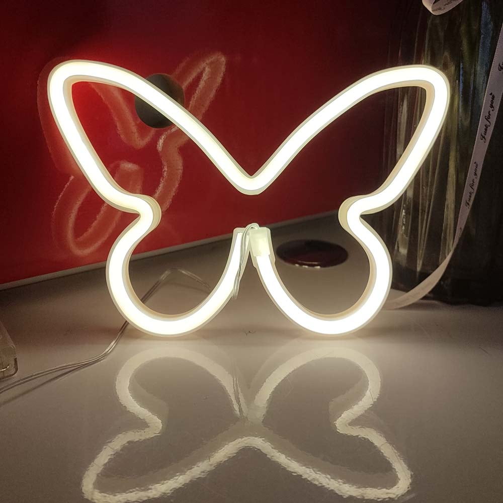 Ledander 1PCS Butterfly Neon Sign LED Light 3 AA Battery Powered USB ...