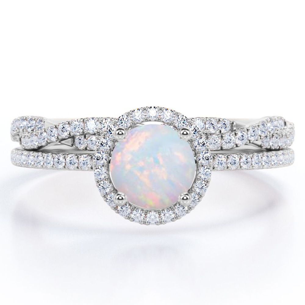 JeenMata Anillo Nupcial con Diseño Infinito de Ópalo Brasileño de Talla ...