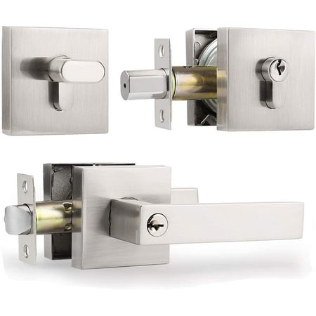 2 Pack Front Door Locks with Keys, Satin Nickel Finish, Heavy Duty ...