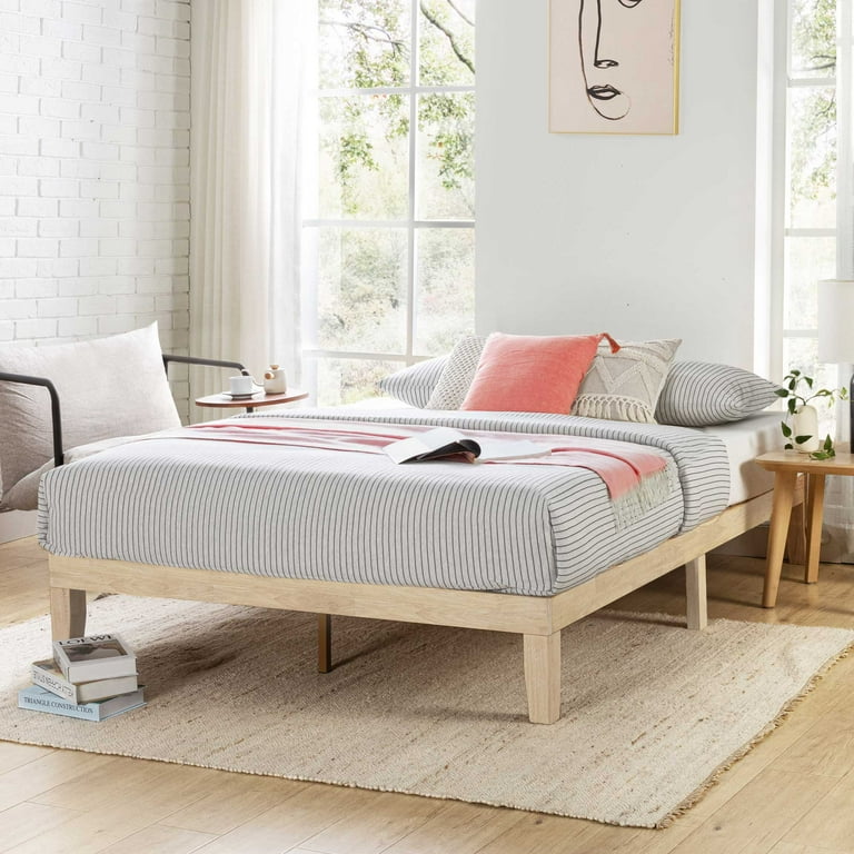 Mellow Naturalista Classic 12 Solid Wood Platform Bed with Wooden Slats White Wash Full