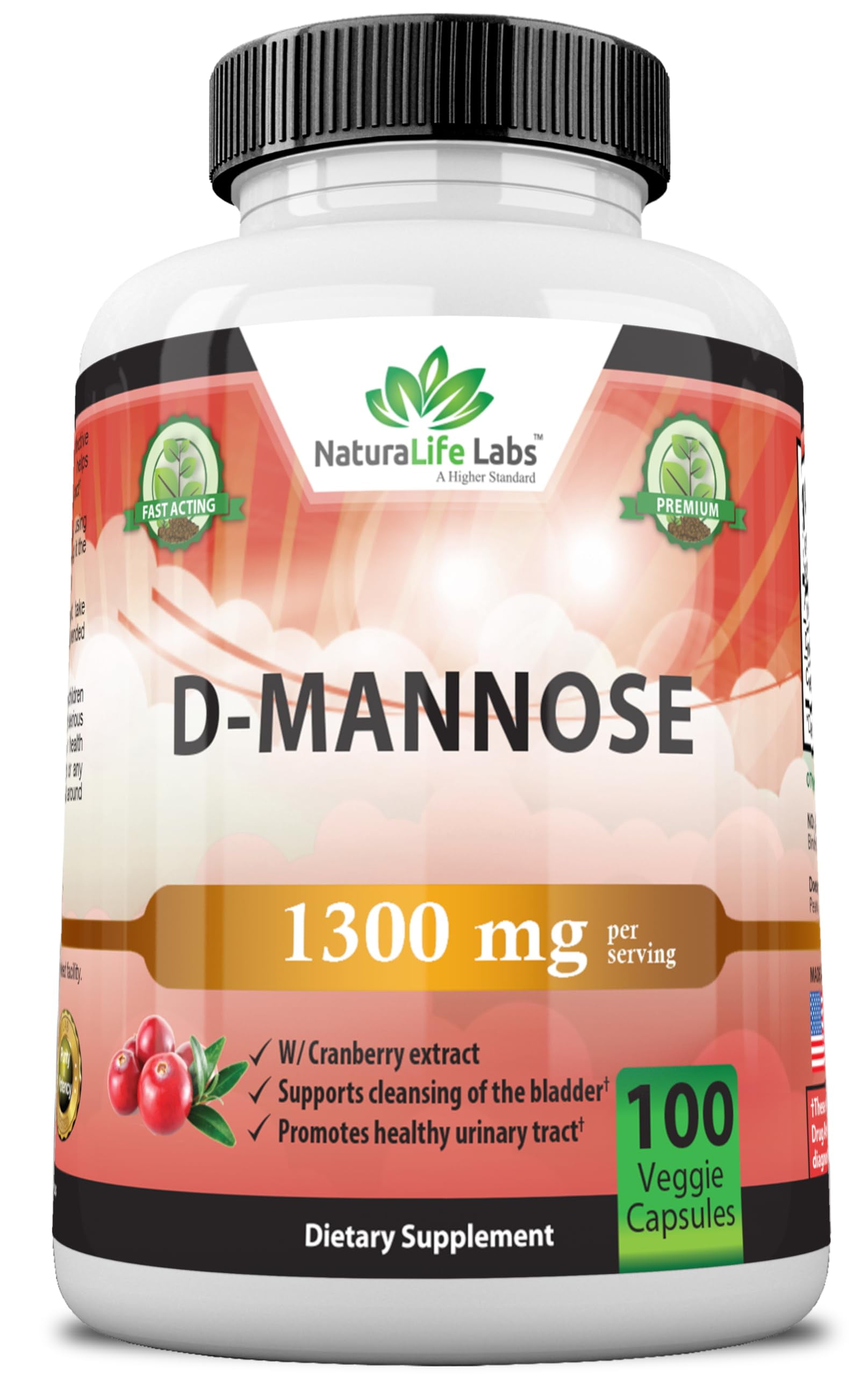 Suplemento de D-Manosa de NaturaLife Labs, 1300 mg, con 100 cápsulas de ...