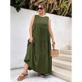 Army Green Sleeveless Tiered Maxi Dress With Pockets, Loose Casual ...