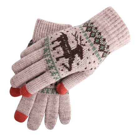 hoksml Winter Gloves Women Christmas Layer Fawn Plus Thick Warm Gloves ...
