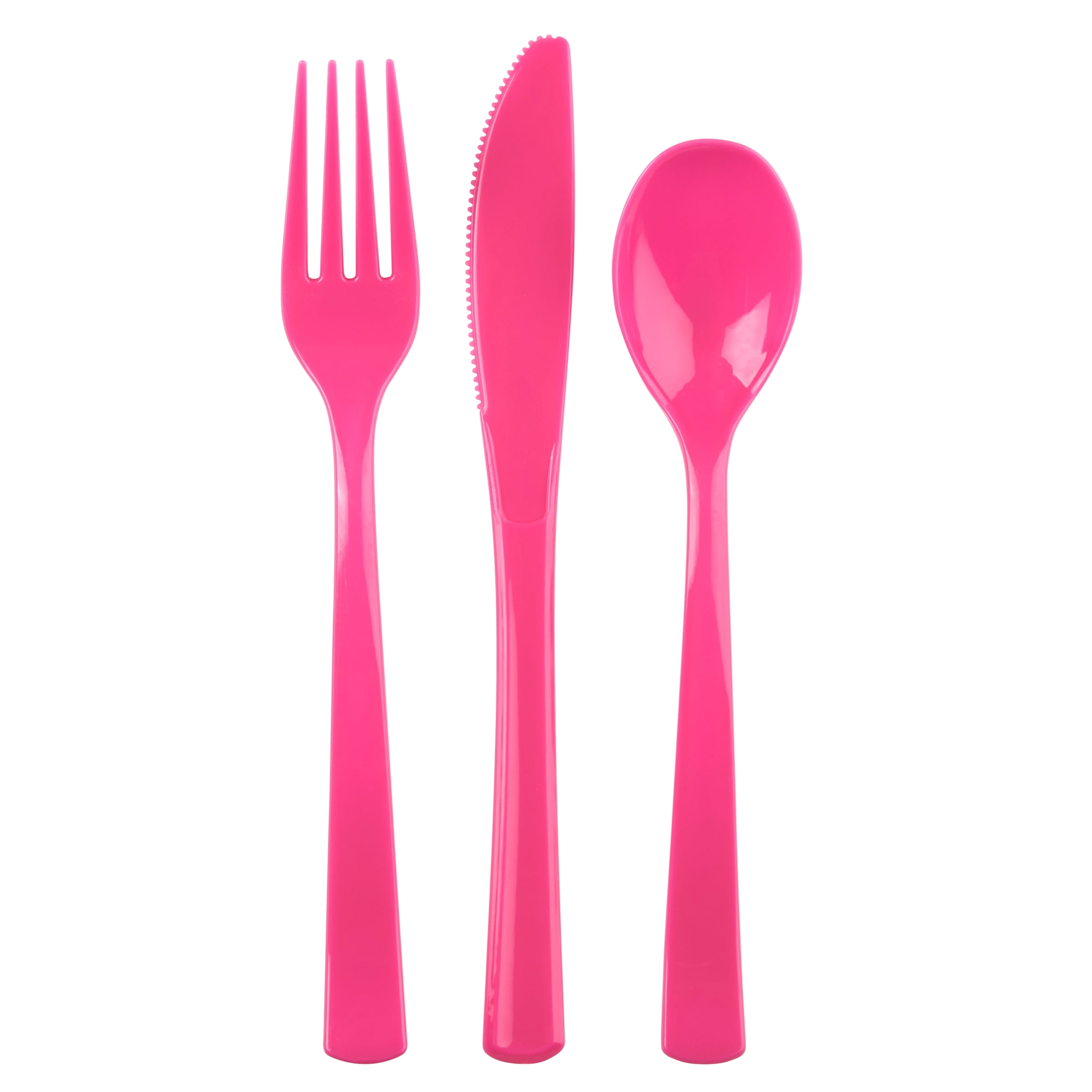 Way to Celebrate! Neon Pink Birthday Party Plastic Cutlery Set for 8 ...