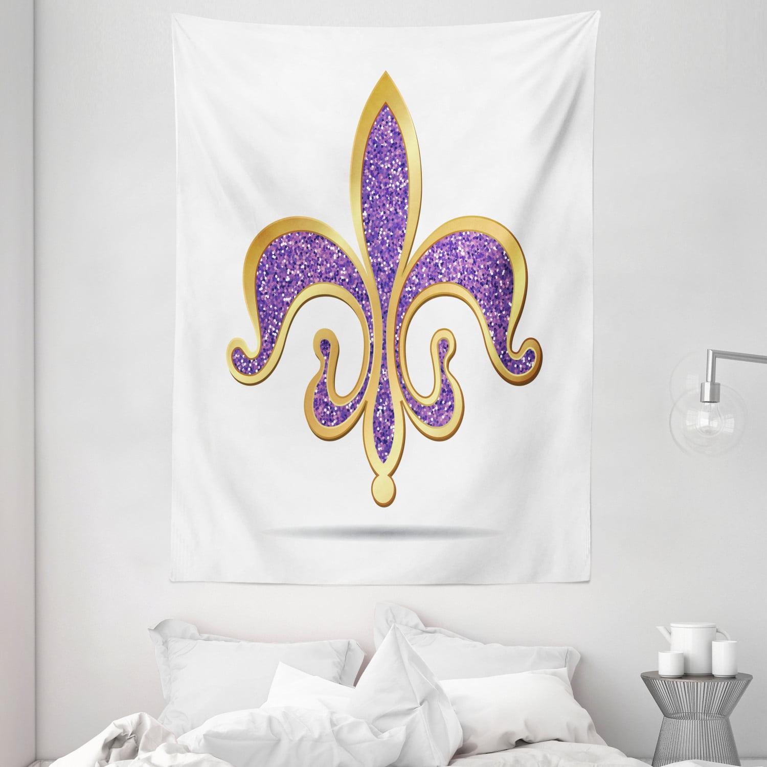Fleur De Lis Decor Wall Hanging Tapestry, Ornate Bright Heraldic Design ...
