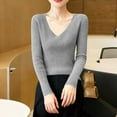 Antinious Ladies Solid Base Knit Long Sleeve V-Neck Pullover Casual ...