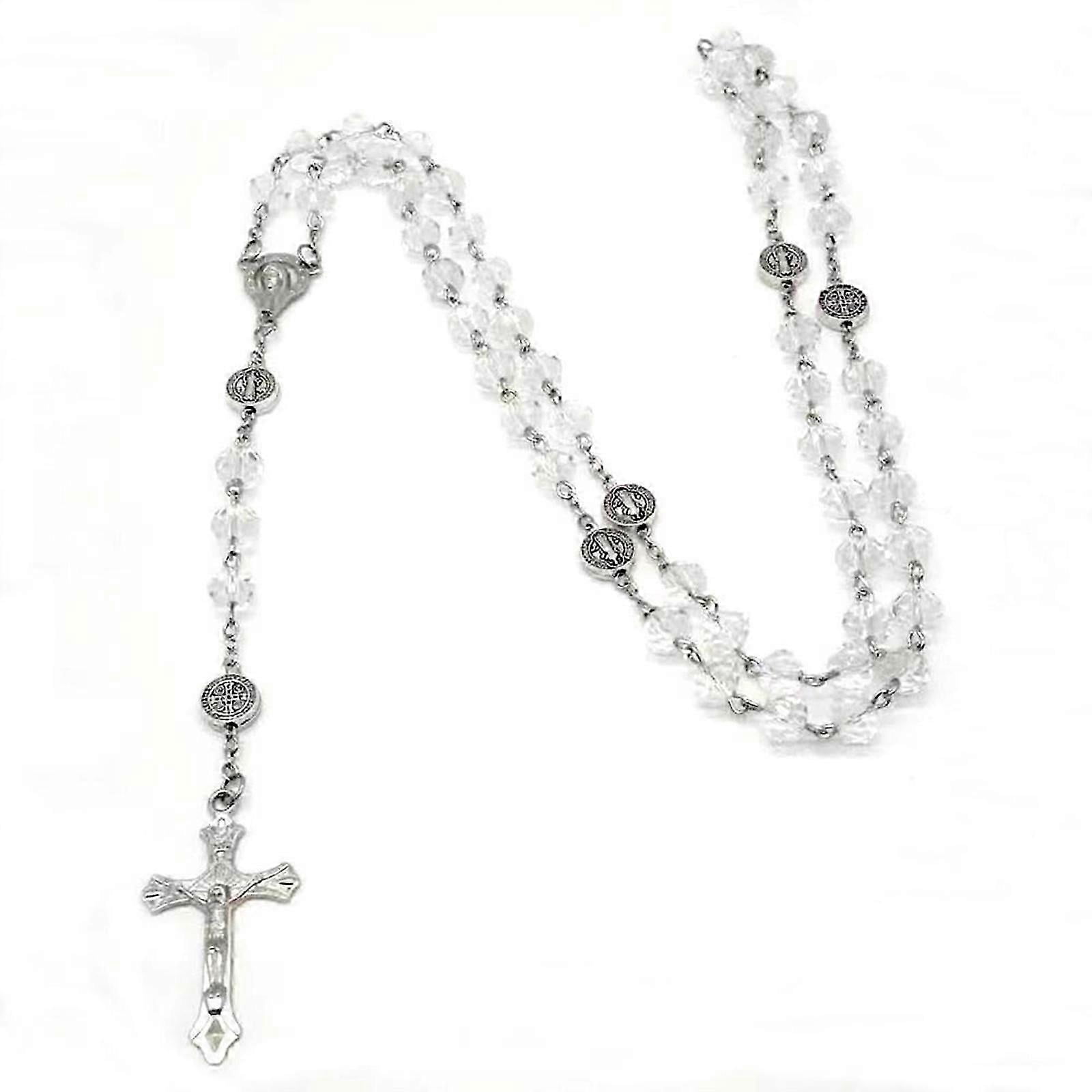 Catholic Necklace Rosary Crystal Beads Long Chain Cross Pendant ...
