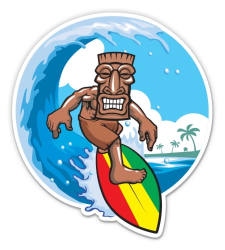 Tiki Surfing - 8" Vinyl Sticker - For Car Laptop I-Pad - Waterproof ...