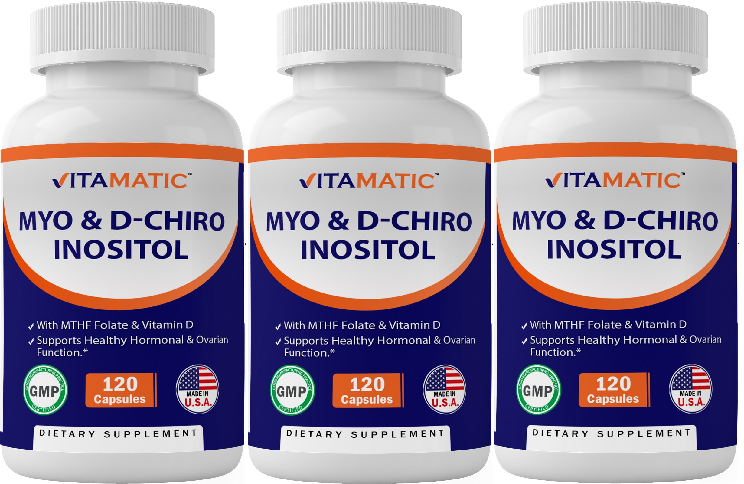 3 Pack Vitamatic Myo-Inositol and D-Chiro Inositol Plus Folate and ...