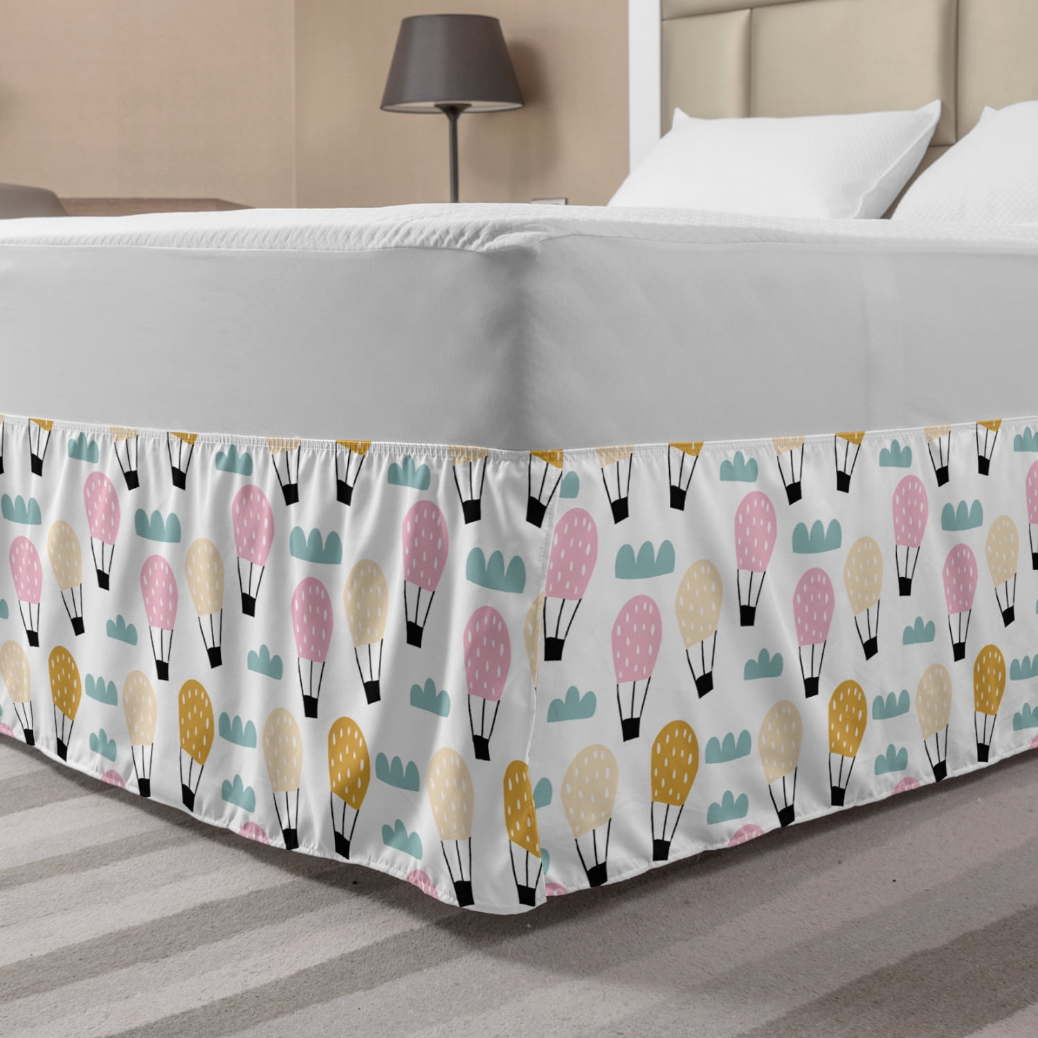 Hot Air Balloon Bed Skirt, Repeating Fire Balloon Cartoon, Elastic ...