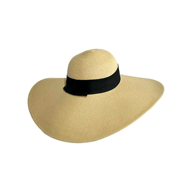 Tan Wide Brimmed Floppy Hat With Black Ribbon Hat Band - Walmart.com