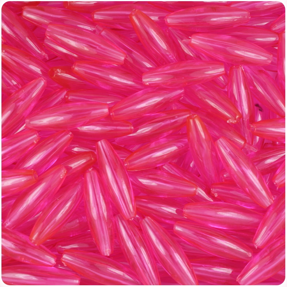 BeadTin Hot Pink Transparent 19mm Spaghetti Plastic Beads (150pcs ...