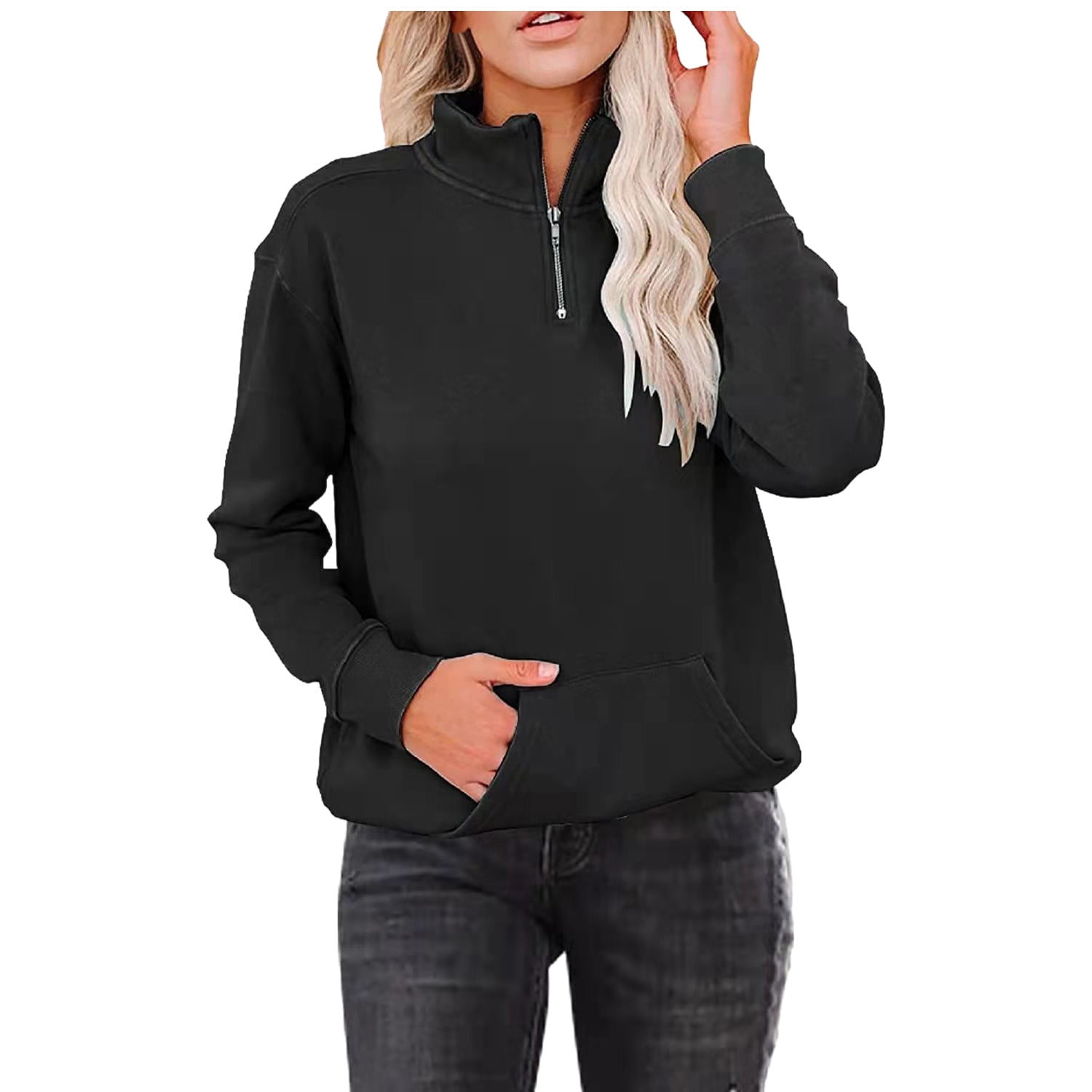 Womens Sweatshirt Quarter Zip Lightweight Pullover Sweatshirts Solid ...