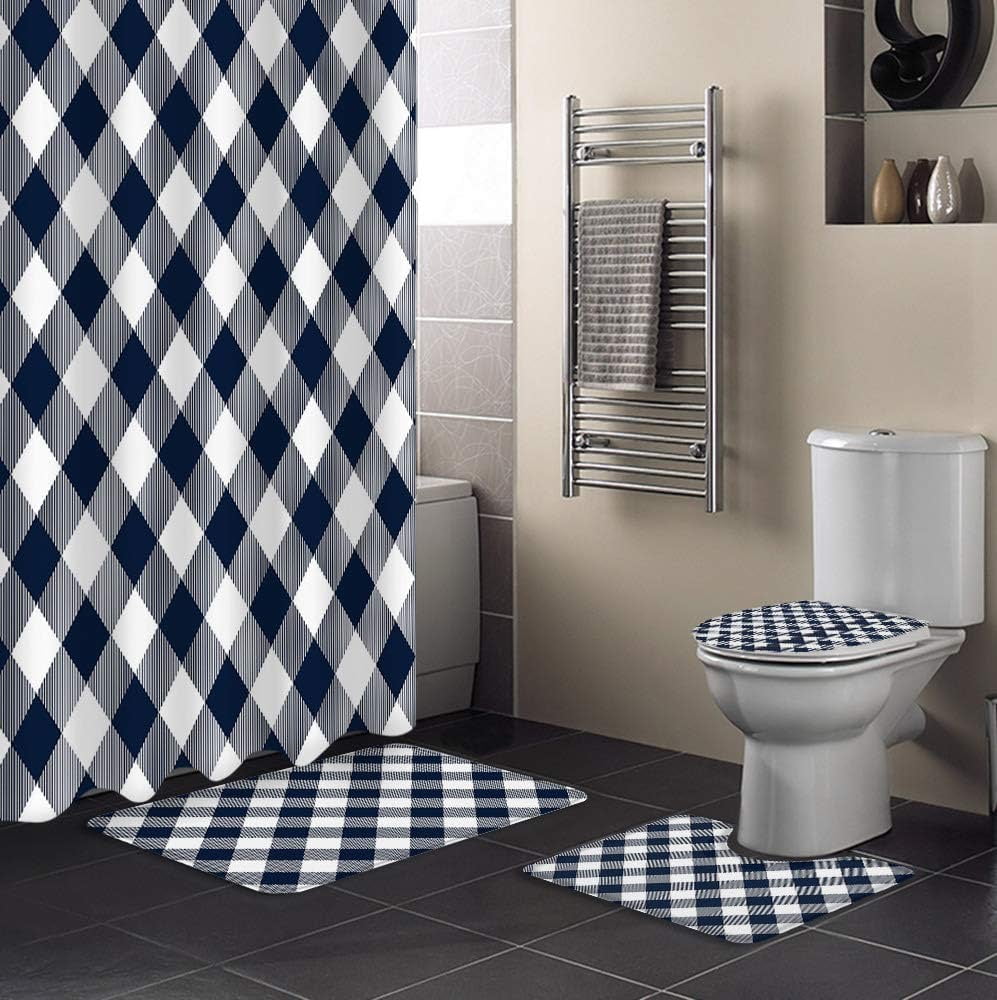 FMSHPON Stylish Geometric 4 Piece Bathroom Set Shower Curtain Bath Rug ...
