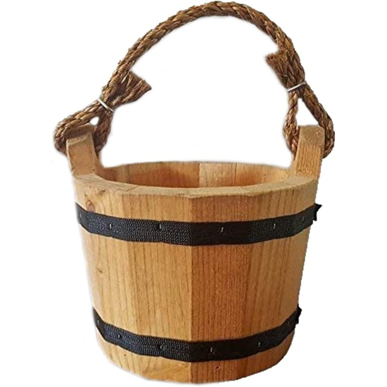 Bucket 8" x 10" Water Wishing Well Pail with Rope Twine Handle Solid ...
