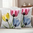 Blue Red Yellow Tulips Outdoor Throw Pillow Covers Set of 2, Country ...