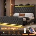 King Bed Frame with LED, USB Port, Storage, Dark Grey Velvet Upholstery ...