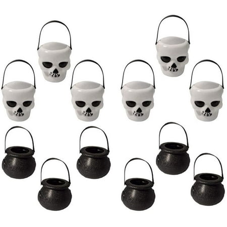 HTWW Halloween Pumpkin Buckets White Kettle Skull Ghost Mini Plastic ...