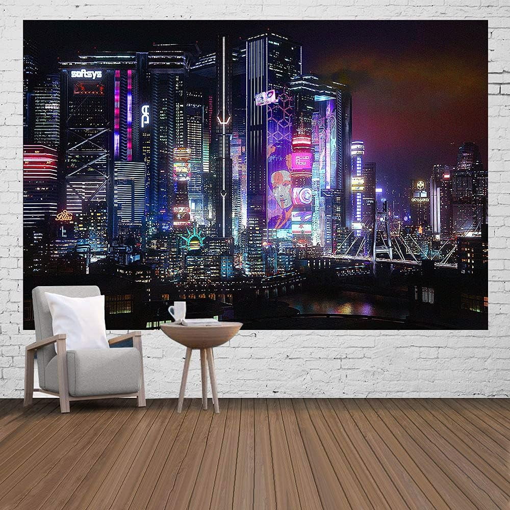 Click here for 51 Media City Night View Tapestry Punk Neon Buildi... prices