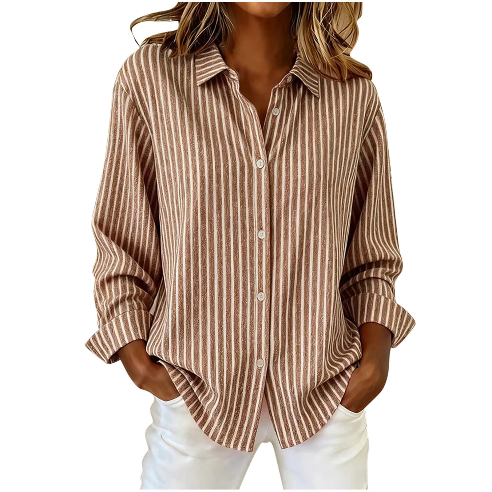 Click here for Prvdebri Womens Cotton Striped Button-Down Shirt -... prices
