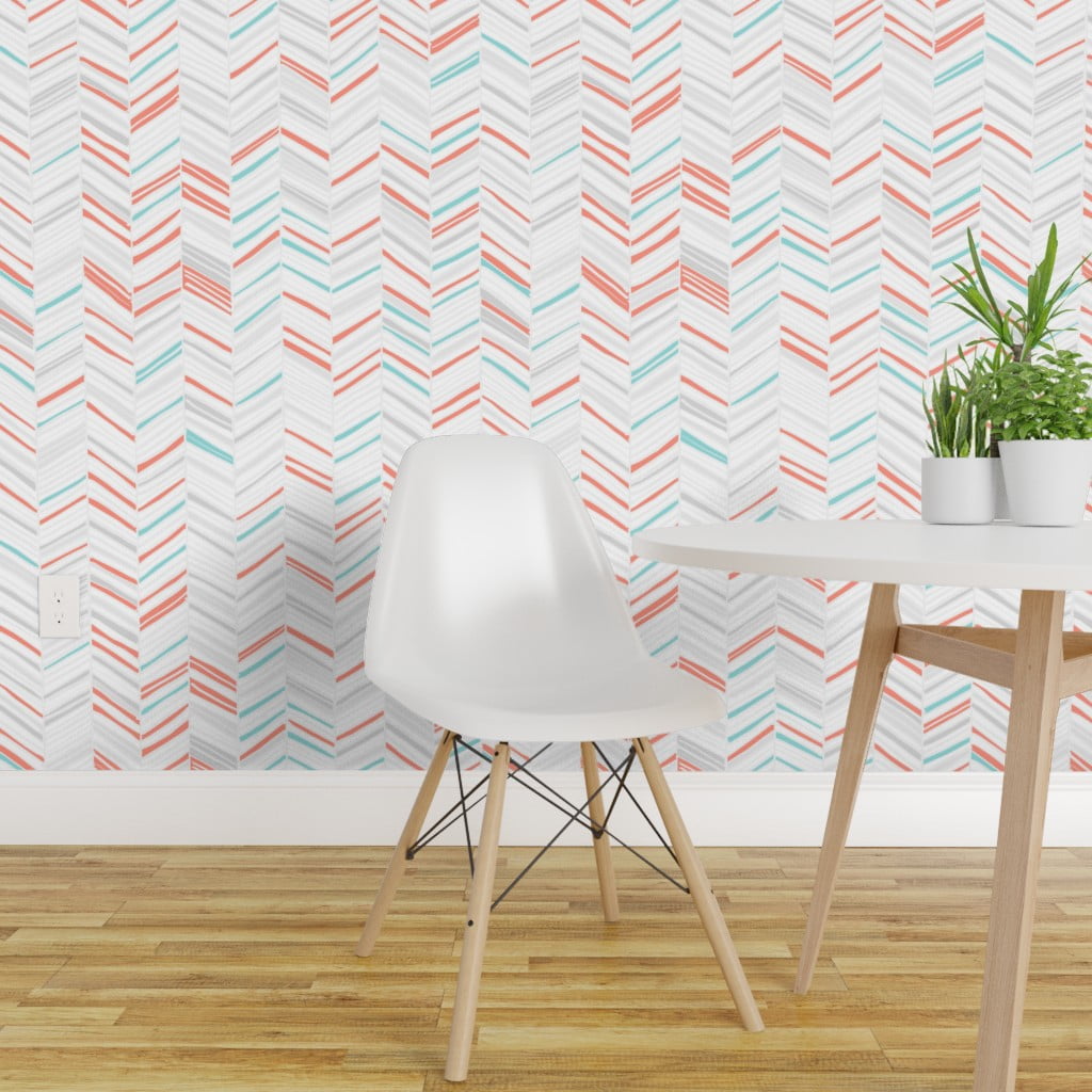 Teal And Coral Chevron Wallpaper