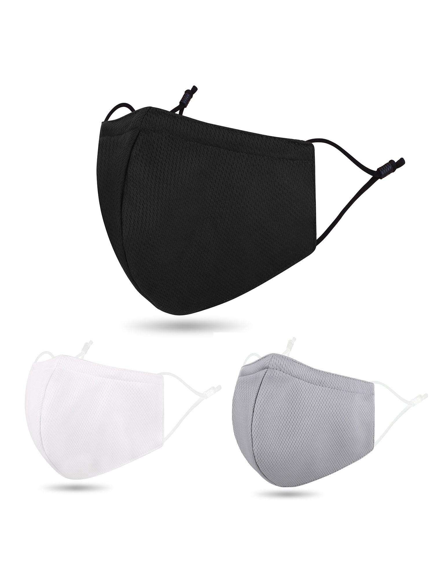 Washable and Reusable Adult Face Masks, 3Pack_Black/White/Grey ...