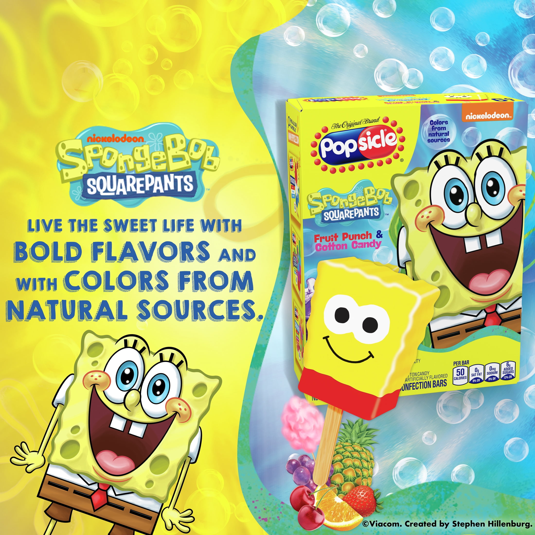 Popsicle SpongeBob SquarePants Frozen Confection Bars Colors from Natural Sources 6 Count Box