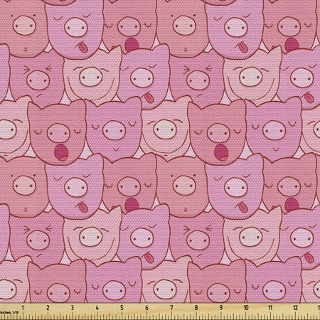Lunarable Pig Fabric by The Yard, Funny Snouts of Pigs with Different ...