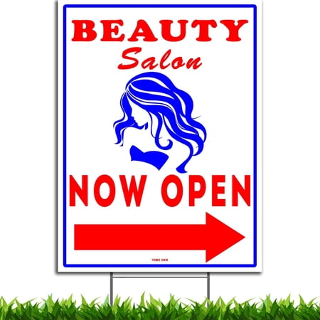 VIBE INK Beauty Salon Now Open w/Directional Arrows 18" x 24" Blue ...