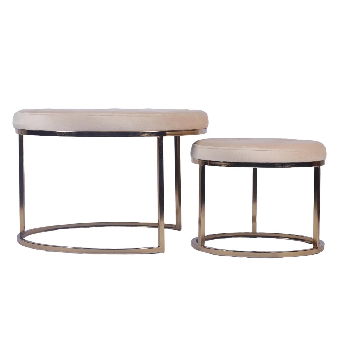 Set de Taburetes Redondos Tapizados en Terciopelo Beige con Base de ...