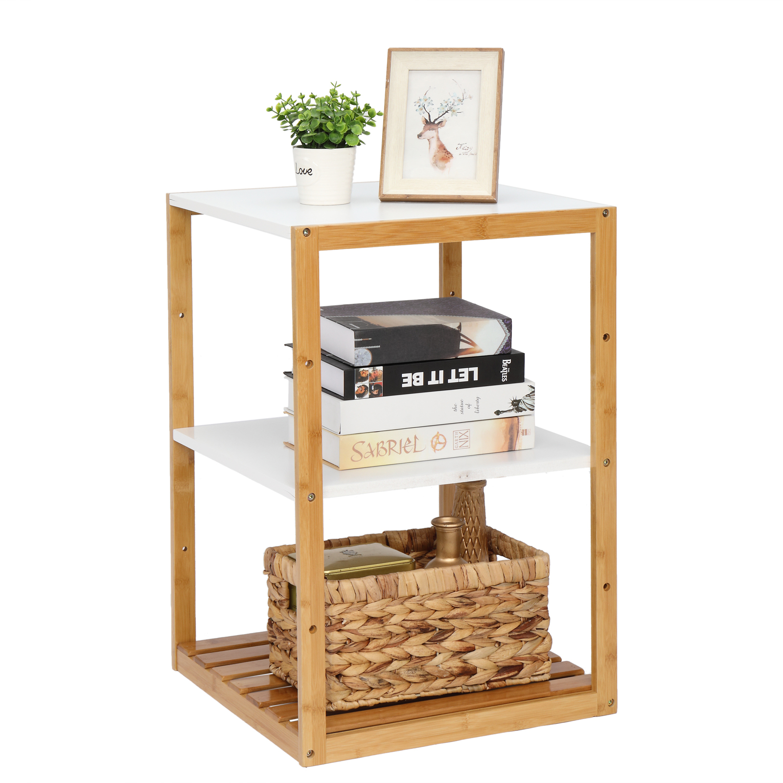 Hassch 3 Layer End Table Modern Small Side Table with Wood Legs, White ...