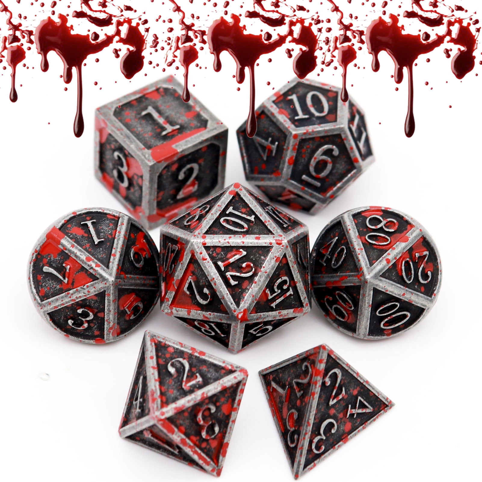 Haxtec Bloodstained Metal DND Dice Set D&D D D Dice With Leather Dice ...
