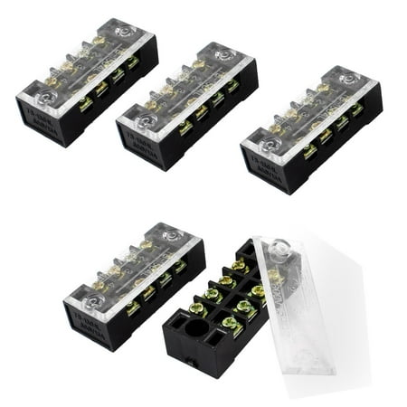 5 Pcs Dual Row 4 Position Covered Screw Terminal Block Strip Black 600V ...