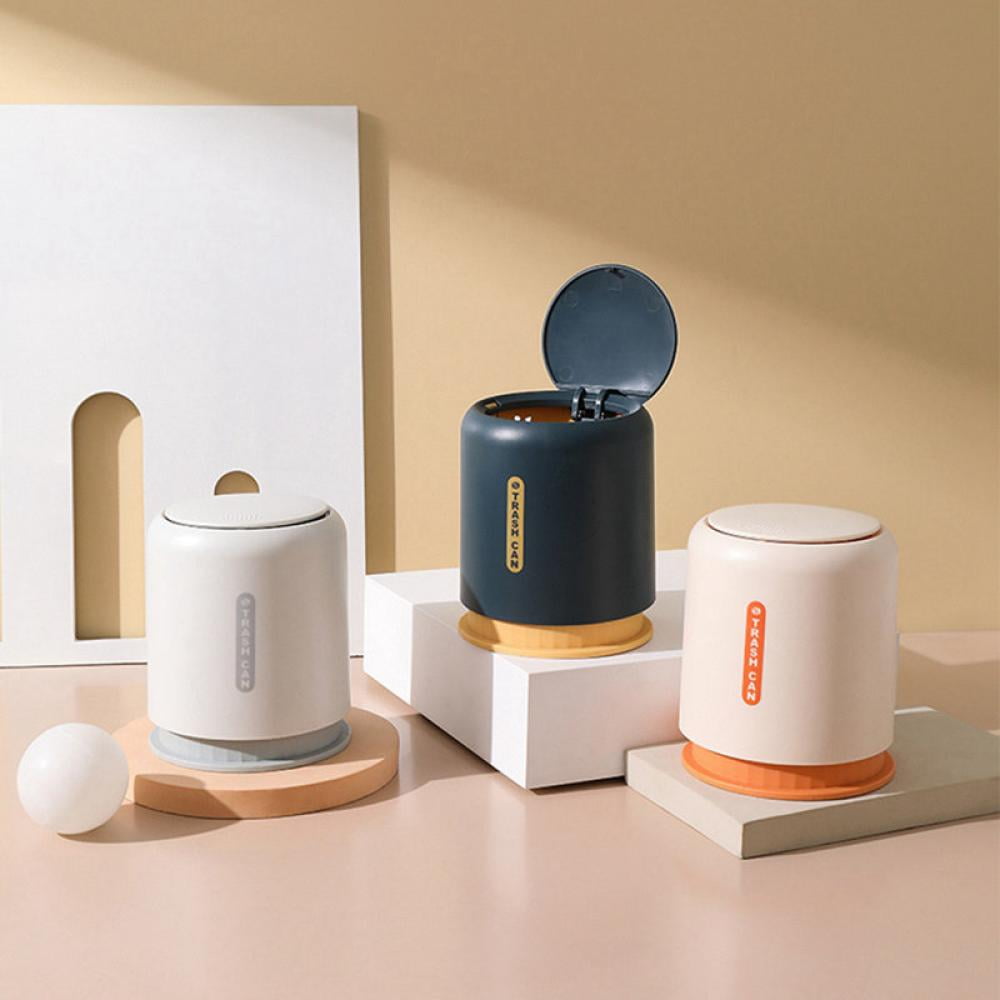 Mini Wastebasket Trash Can with Press Top Lid, Compact Desktop Waste ...