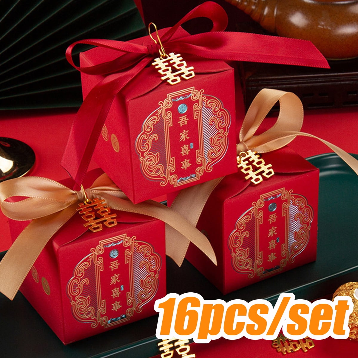 Travelwant 16Packs Chinese Style Candy Box Wedding Candy Gold Stamping ...
