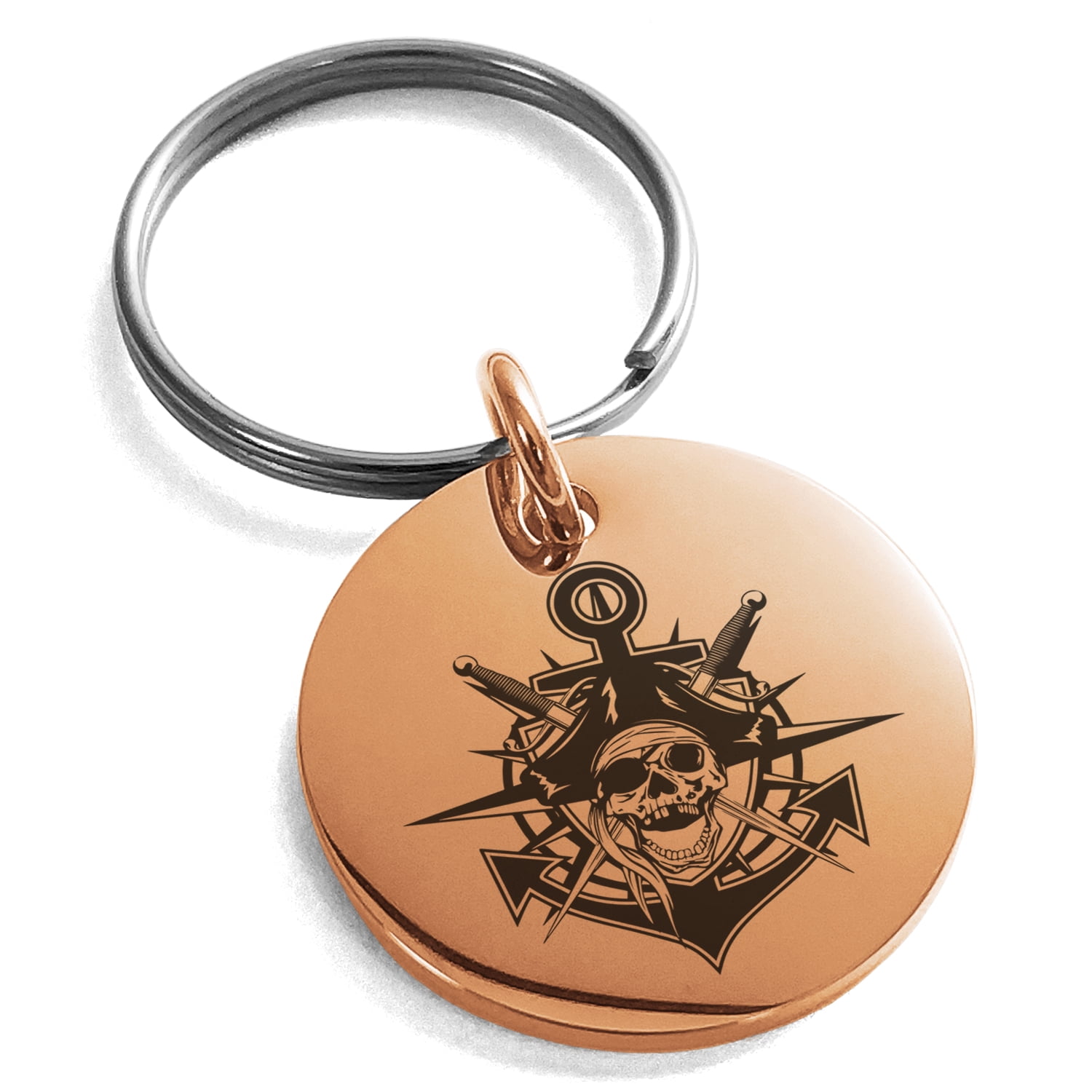 Stainless Steel Jolly Roger Pirate Skull Anchor Engraved Small ...