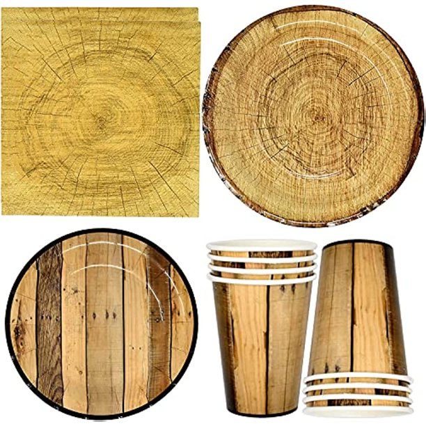 Rustic Wooden Tree Paper Party Supplies Tableware Set 24 9 Plates 24 7