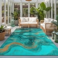 Abstract Blue Fluid Area Rug, Vintage Gold Green Marble Texture Non ...