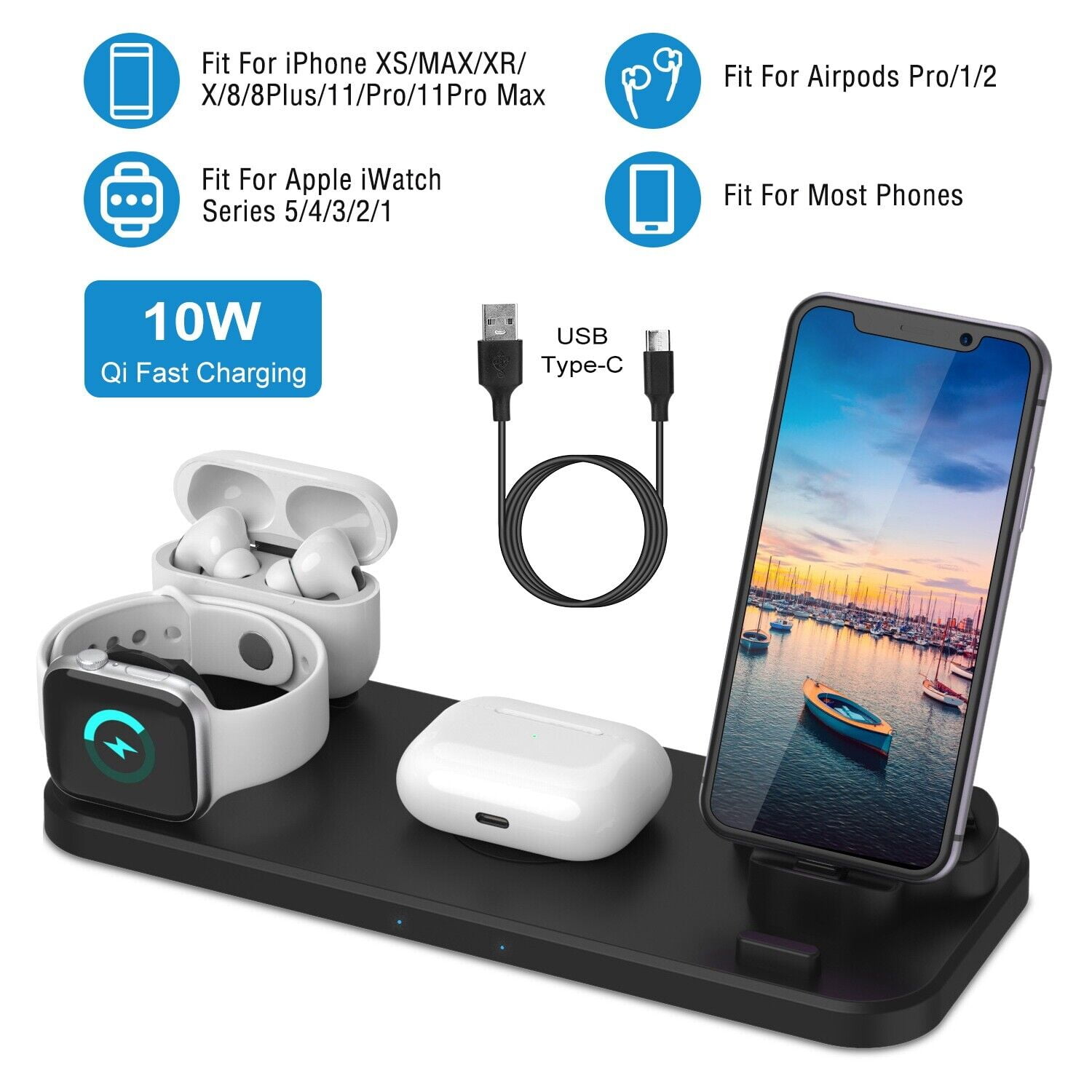 Charge Multiple Devices Simultaneously with 6 in 1 Qi Wireless Charger ...