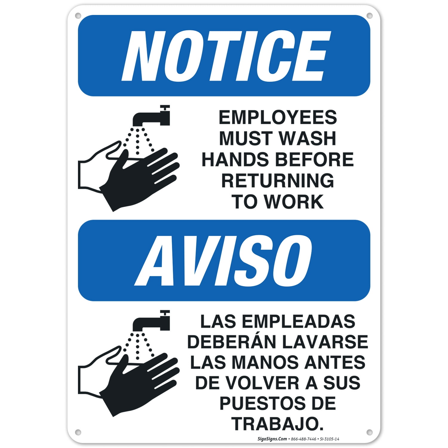 Employees Hand Washing Sign, Bilingual Spanish English, - Walmart.com