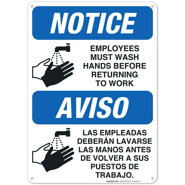 Employees Hand Washing Sign, Bilingual Spanish English, - Walmart.com