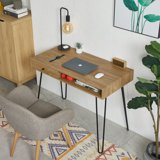 Caffoz Home Office Computer Hairpin Leg Desk with Drawer, Oak - Walmart.com
