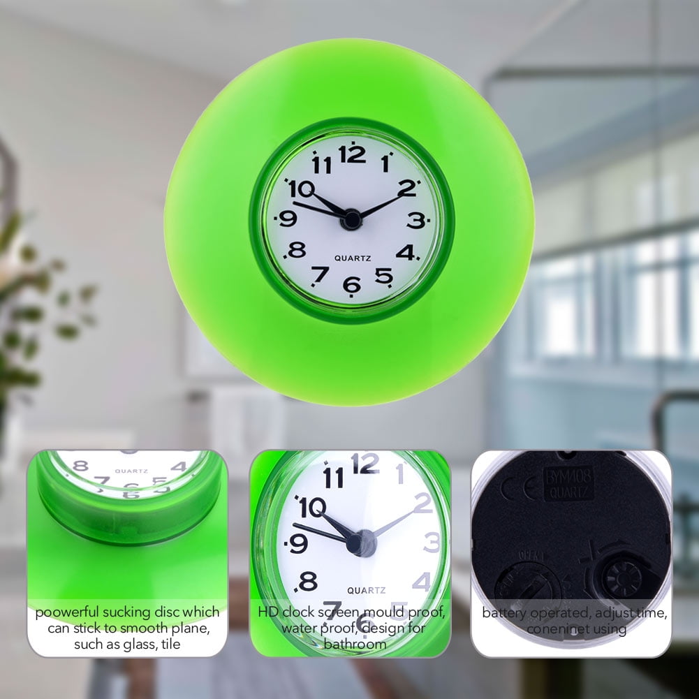 Mini Cute Bathroom Kitchen Mirror Suction Wall Clock Shower Waterproof