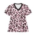 Binienty Pink Heart Leopard Print Scrub Shirt Short Sleeve Stretchy ...
