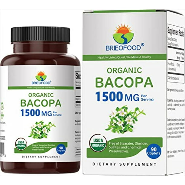 Brieofood Organic Bacopa 1500mg, 45 Servings, Vegetarian, Gluten Free ...
