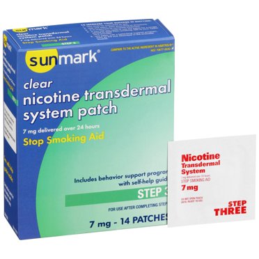 Equate Nicotine Transdermal System Step 3 Clear Patches, 7 mg, 14 Count ...